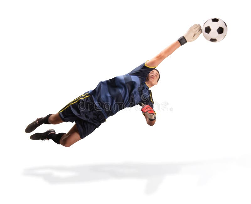 Goalkeeper Flying for the Ball Isolated on White Stock Image - Image of ...