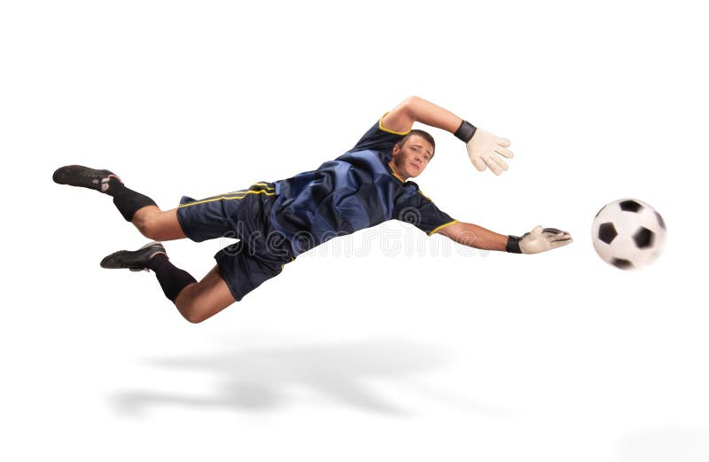Goalkeeper Flying for the Ball Isolated on White Stock Photo - Image of ...