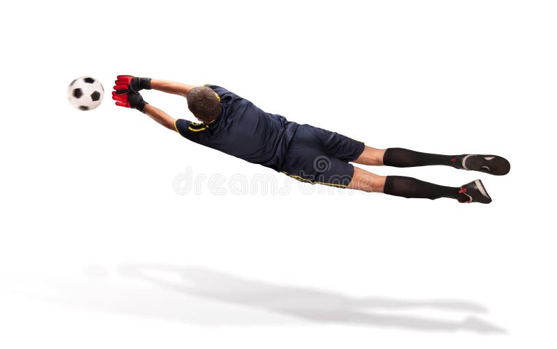 Goalkeeper Flying for the Ball Isolated on White Stock Image - Image of ...