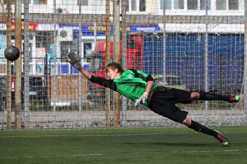 Young Boy Football or Soccer Goalkeeper Jump Parade Editorial ...