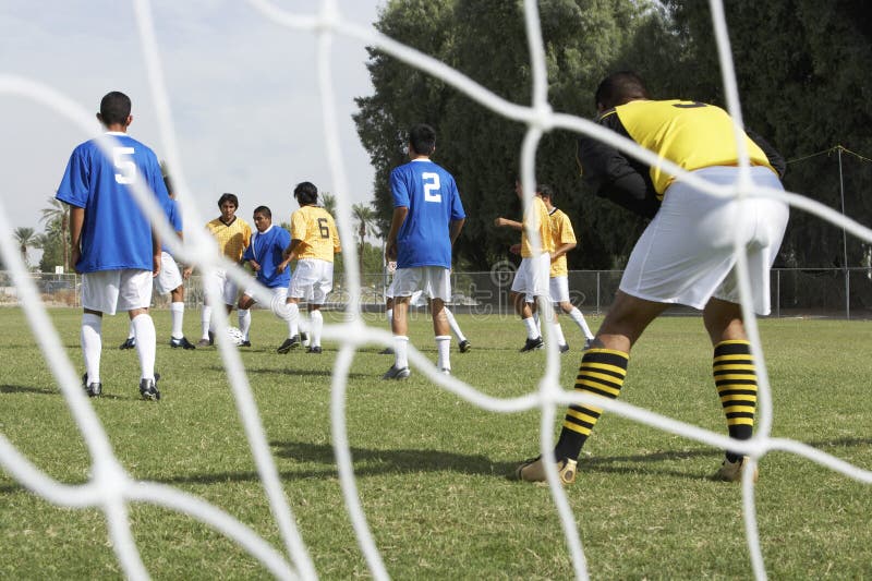 Goalkeeper Punching the Ball of the Post Stock Photo - Image of active ...