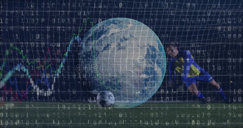 Goalkeeper Saving Soccer Ball with Earth and Data Processing Animation ...