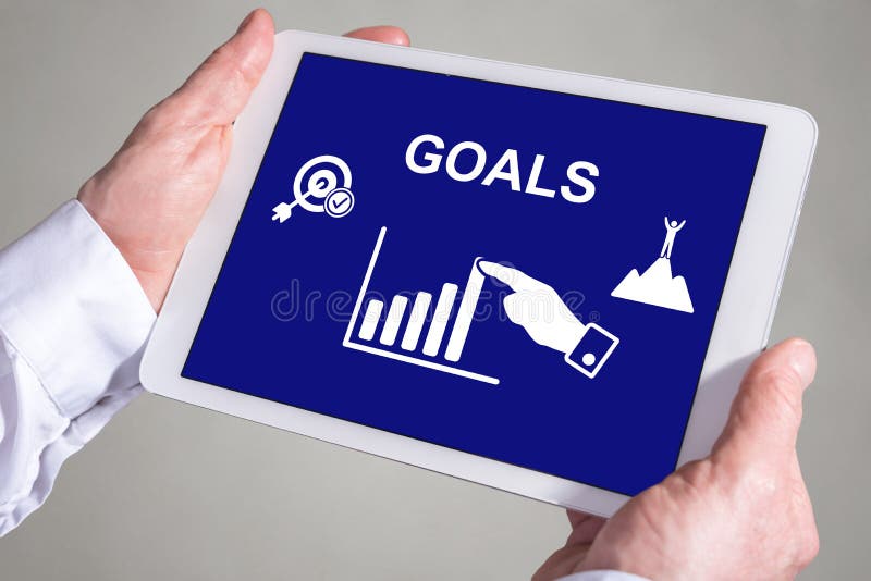 Goals concept on a tablet stock image. Image of direction - 265333235