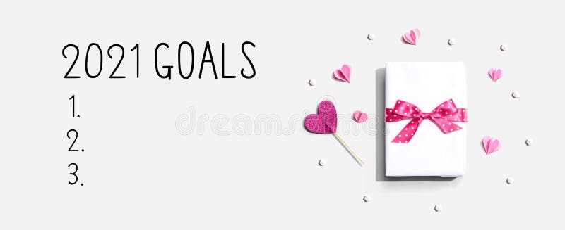 2021 Goals with a Gift Box and Hearts Stock Illustration - Illustration ...