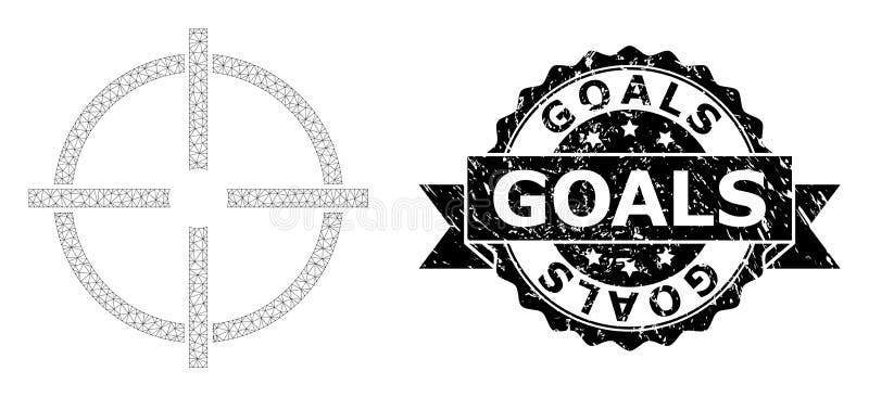 Textured Goals Ribbon Seal Stamp and Mesh Wireframe Target Stock Vector ...
