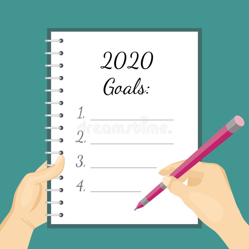 2020 Goals. Hands Hold Notebook and Pen and Writing Resolutions for the ...