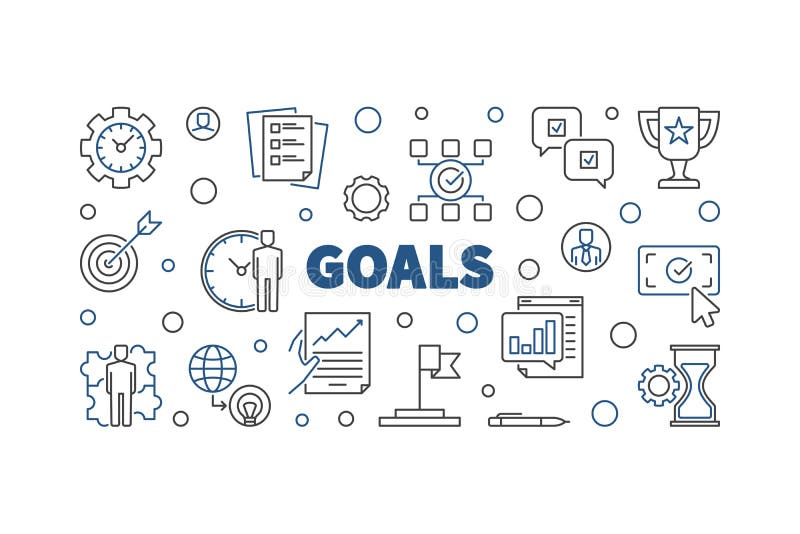 Goals Horizontal Outline Banner - Vector Business Illustration Stock ...