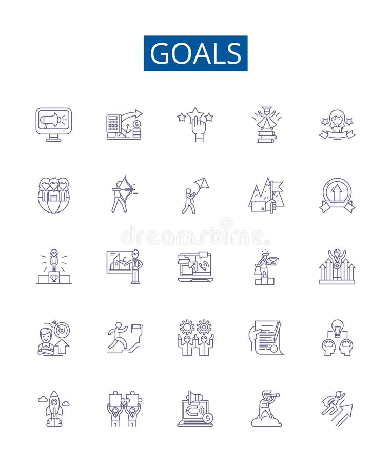 Goals Line Icons Signs Set. Design Collection of Aim, Purpose, Target ...