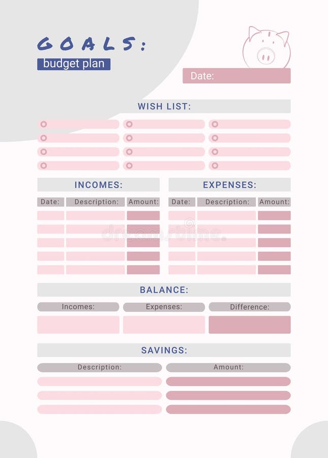 Goals of Personal Monthly Budget Planner, Vector Illustration. Stock ...