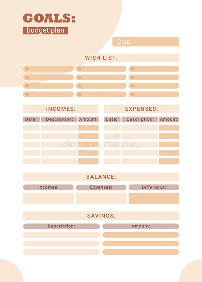 Goals of Personal Monthly Budget Planner, Vector Illustration. Stock ...