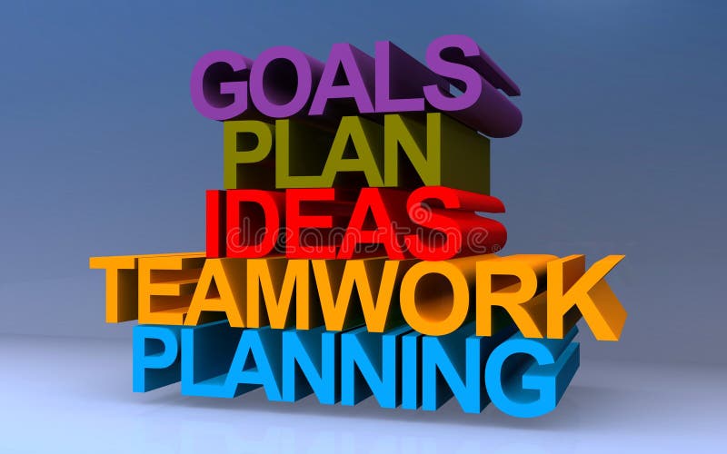 Goals Plan Ideas Teamwork Planning on Blue Stock Illustration ...
