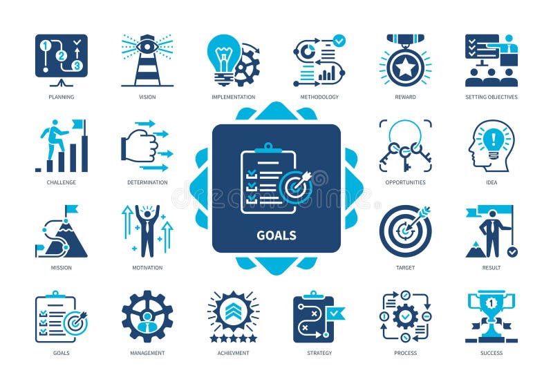 Goals solid icon set stock illustration. Illustration of leadership ...
