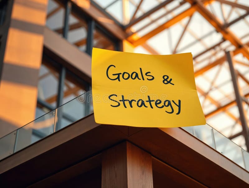 Goals and Strategy, Hand-written Message on Yellow Sticky Note ...