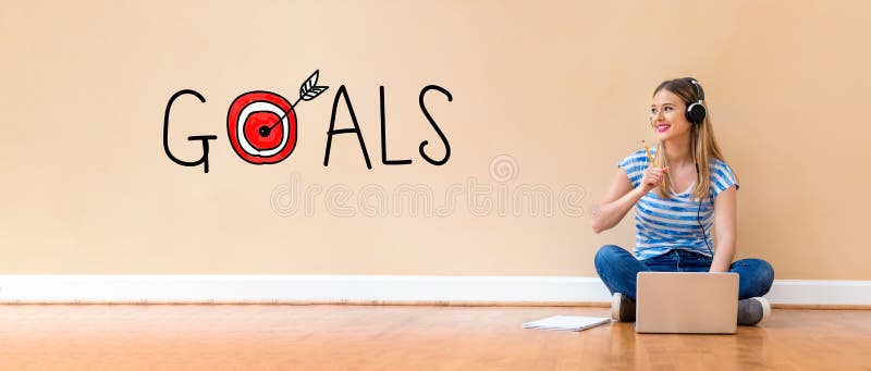 Goals with Target with Woman Using a Laptop Computer Stock Photo ...