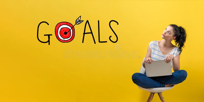 Goals with Target with Woman Using a Laptop Stock Photo - Image of ...
