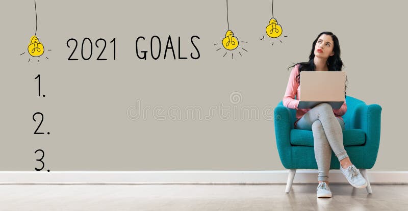 2021 Goals with Woman Using a Laptop Stock Photo - Image of achieve ...