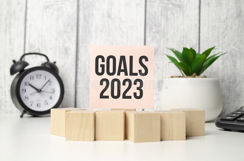 2023 GOALS Words with Clock with Wooden Blocks Stock Image - Image of ...