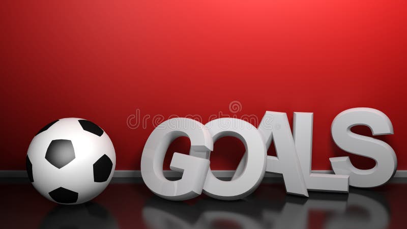 GOALS Write at Red Wall with Soccer Ball - 3D Rendering Illustration ...