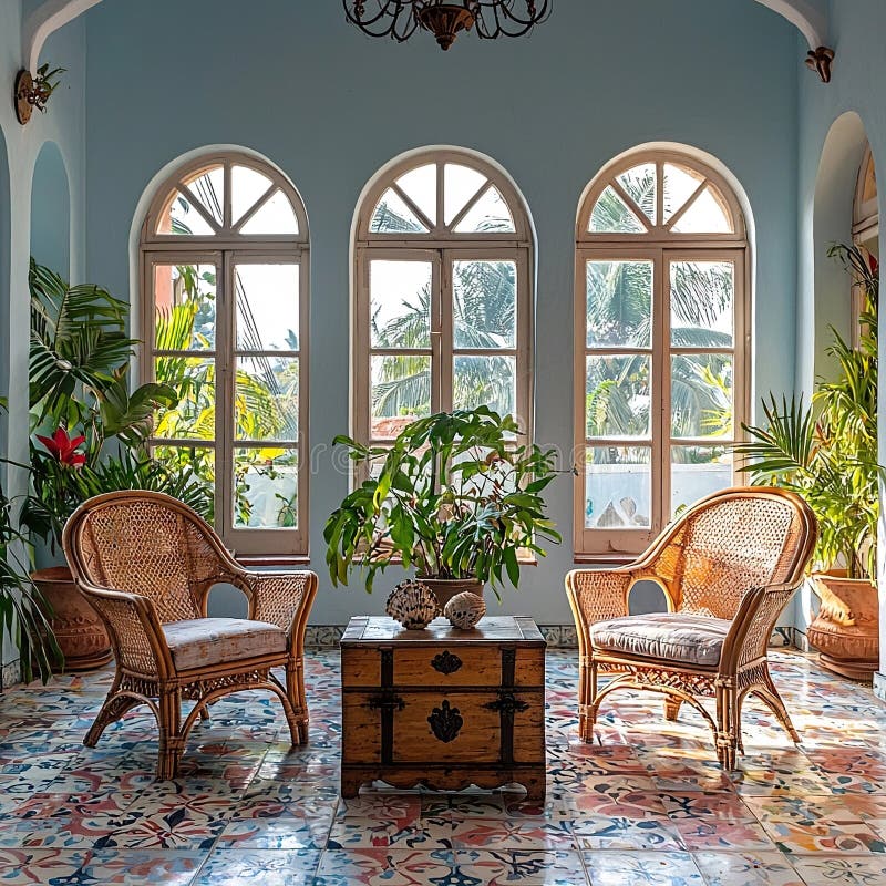 Goan Retreat an Indian Interior House Stock Illustration - Illustration ...