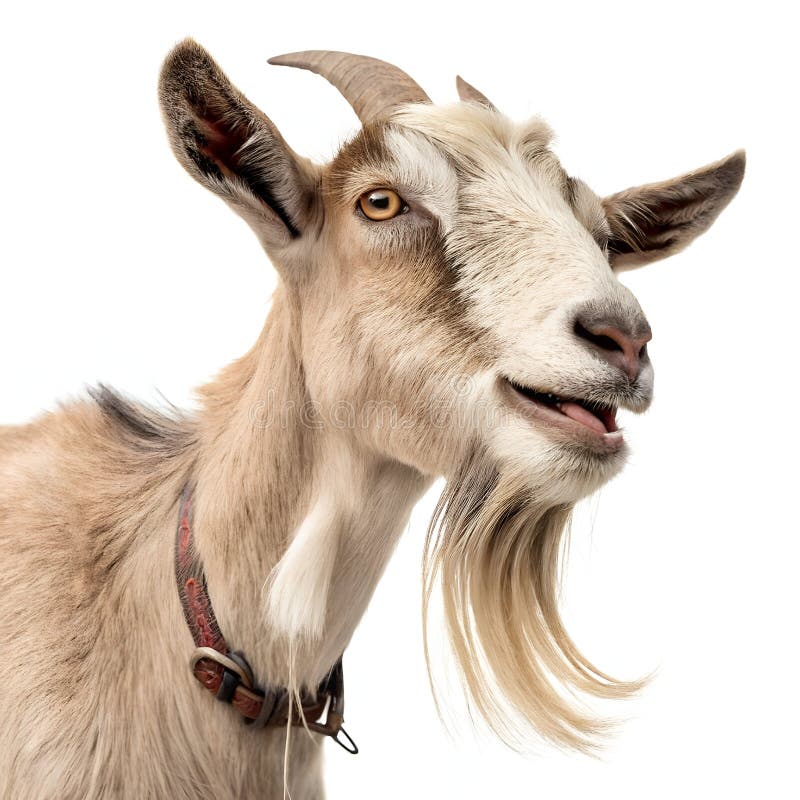 Goat with Beard and Mustache Looking at Camera on White Background ...