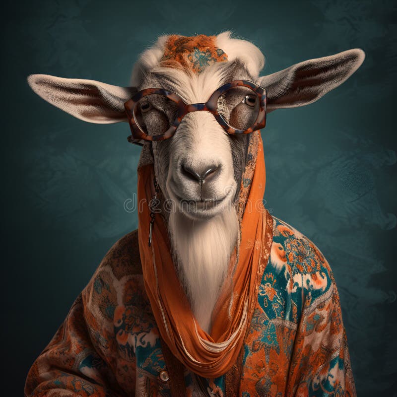 Goat in Boho Bohemian Medieval Hippie Outfit Stock Illustration ...
