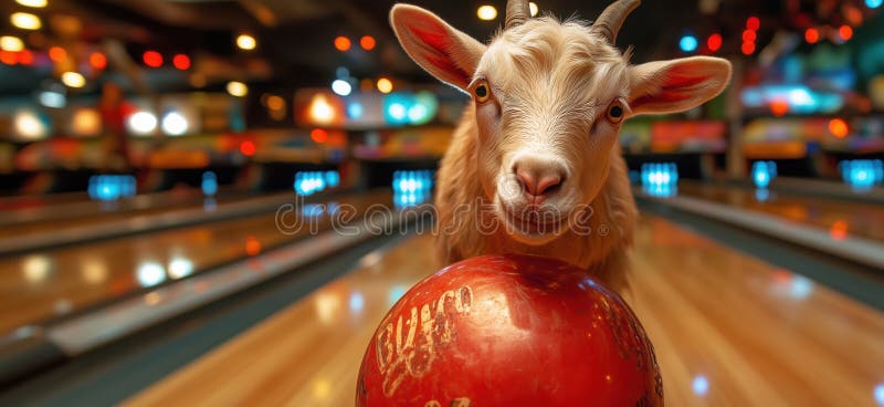 Goat Bowling with Red Ball in Vibrant Bowling Alley Setting Stock Photo ...