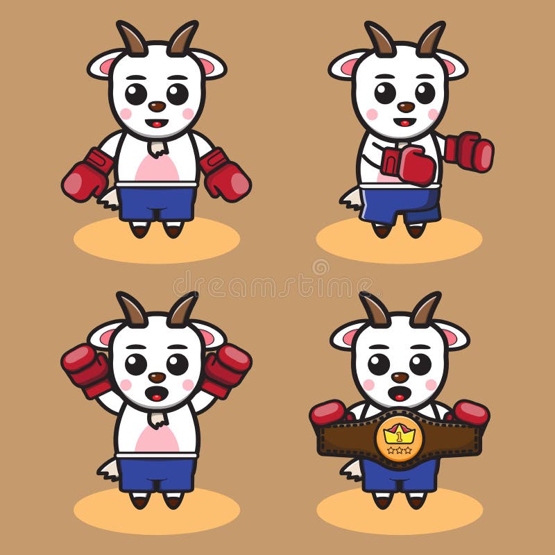 Vector Illustration of Cute Goat Boxing Cartoon Set. Stock Vector ...