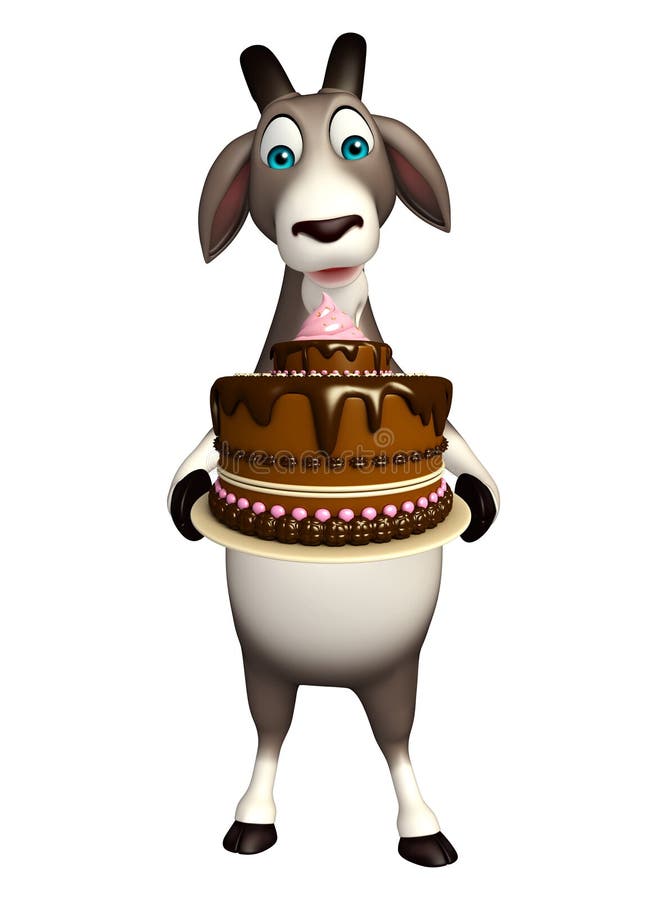 Goat Cartoon Character with Cake Stock Illustration - Illustration of ...