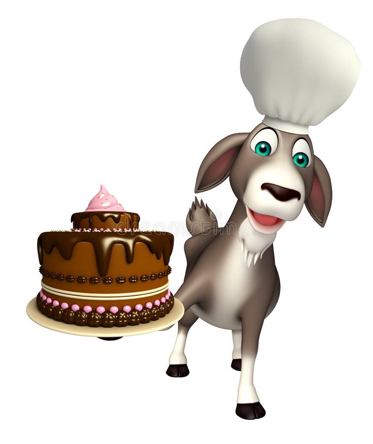 Goat Cartoon Character with Chef Hat and Cake Stock Illustration ...