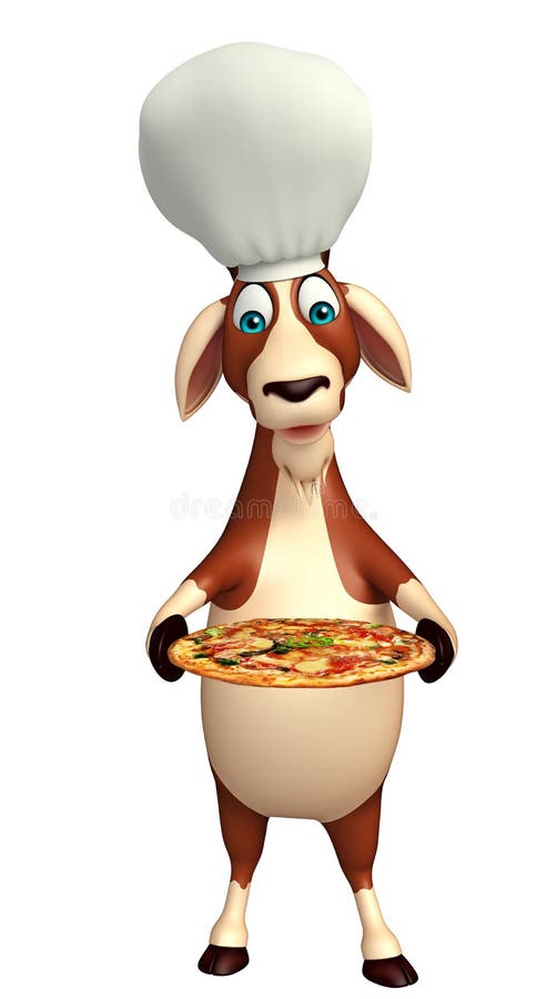 Goat Cartoon Character with Chef Hat and Pizza Stock Illustration ...