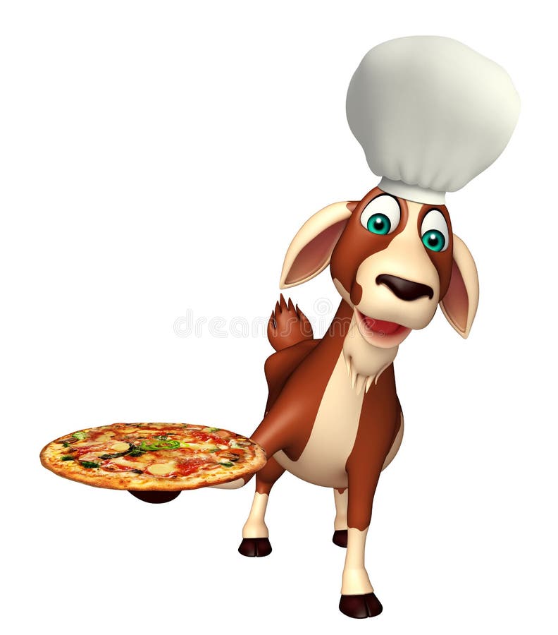 Goat Cartoon Character with Chef Hat and Pizza Stock Illustration ...