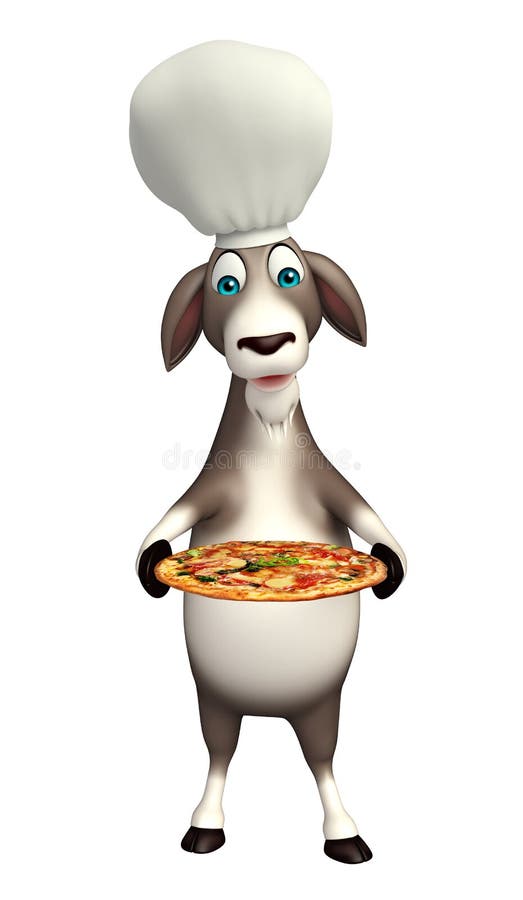Goat Cartoon Character with Chef Hat and Pizza Stock Illustration ...