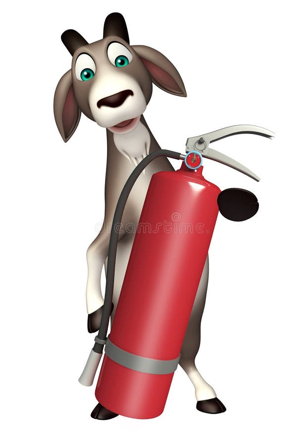 Goat Cartoon Character with Fire Extinguisher Stock Illustration ...