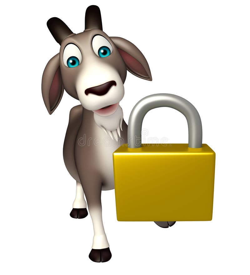 Goat Cartoon Character with Lock Stock Illustration - Illustration of ...