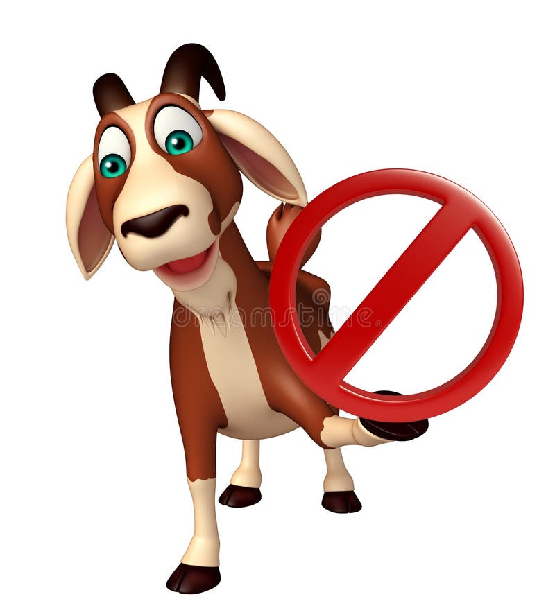 Goat Cartoon Character with Stop Sign Stock Illustration - Illustration ...