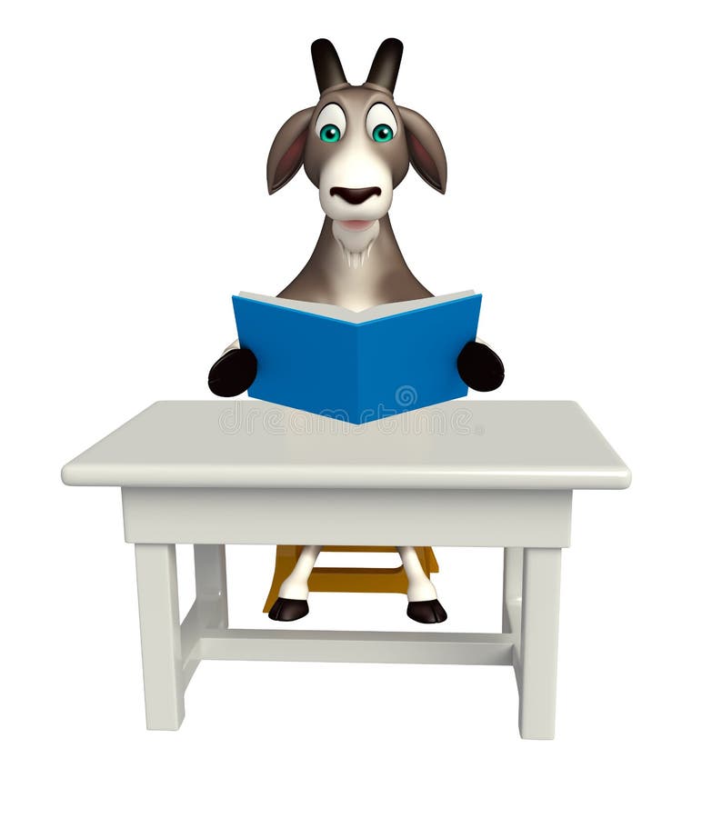 Goat Cartoon Character with Table and Chair Stock Illustration ...
