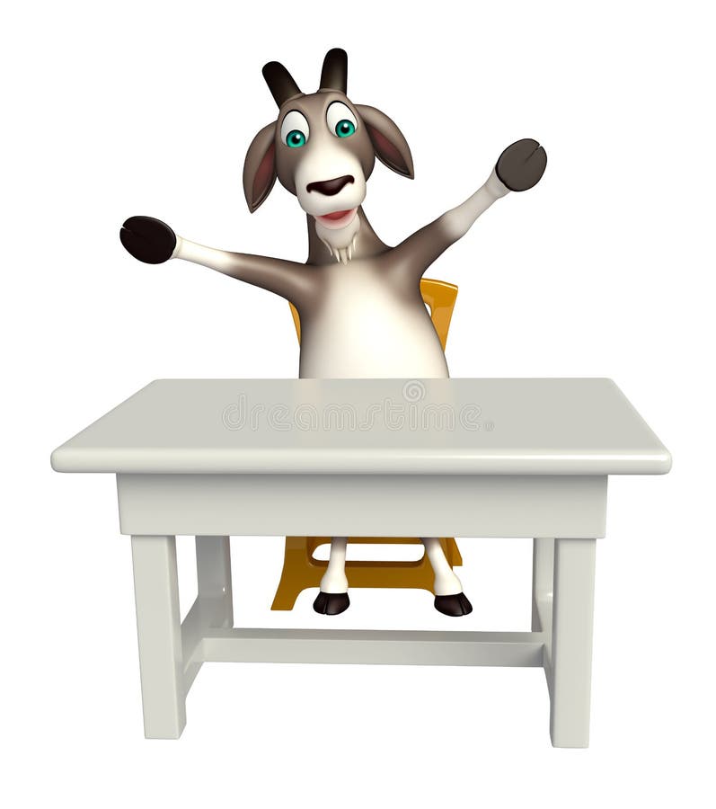 Goat Cartoon Character with Table and Chair Stock Illustration ...