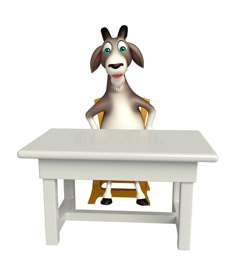 Goat Cartoon Character with Table and Chair Stock Illustration ...