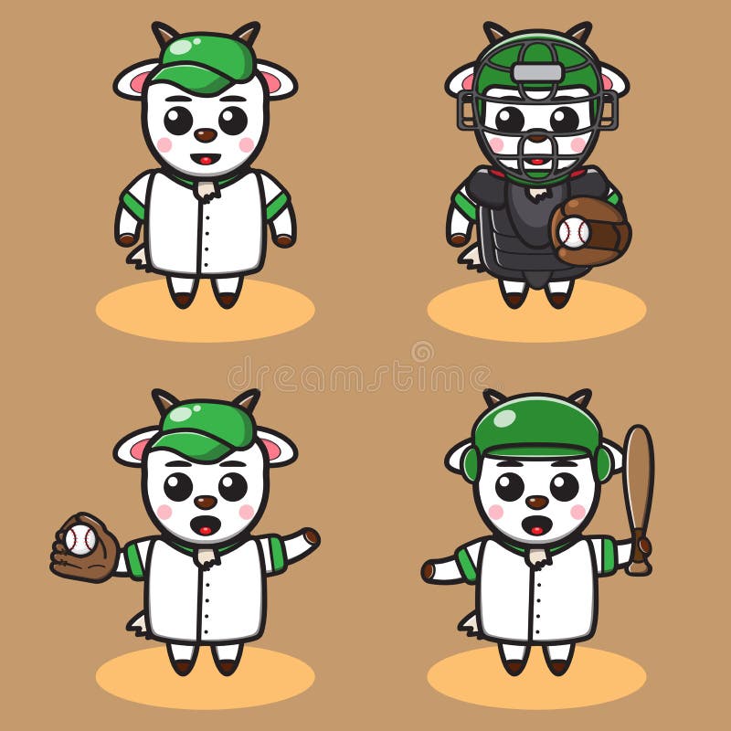 Vector Illustration of Cute Goat Baseball Cartoon Set. Stock Vector ...