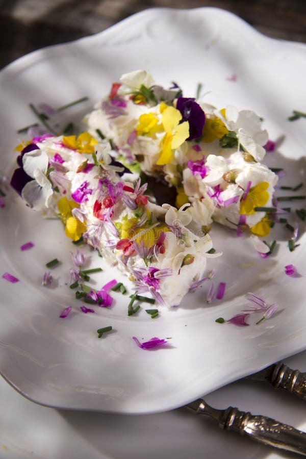 Goat Cheese with Edible Flowers Stock Image - Image of meal, vegetarian ...