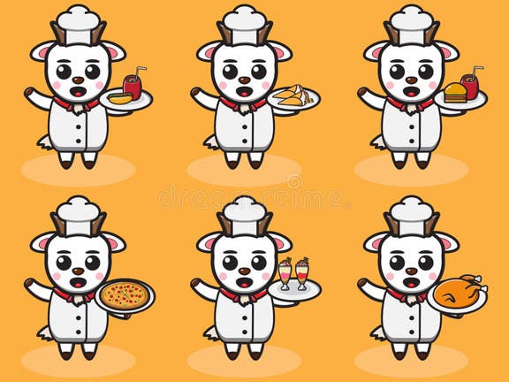 Cute Goat Chef with Food Cartoon Set. Stock Vector - Illustration of ...