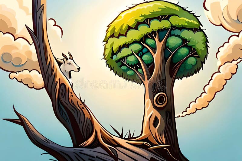 A Goat Climbing a Tree Many Leaves is Relaxing.Comic Style Generative ...