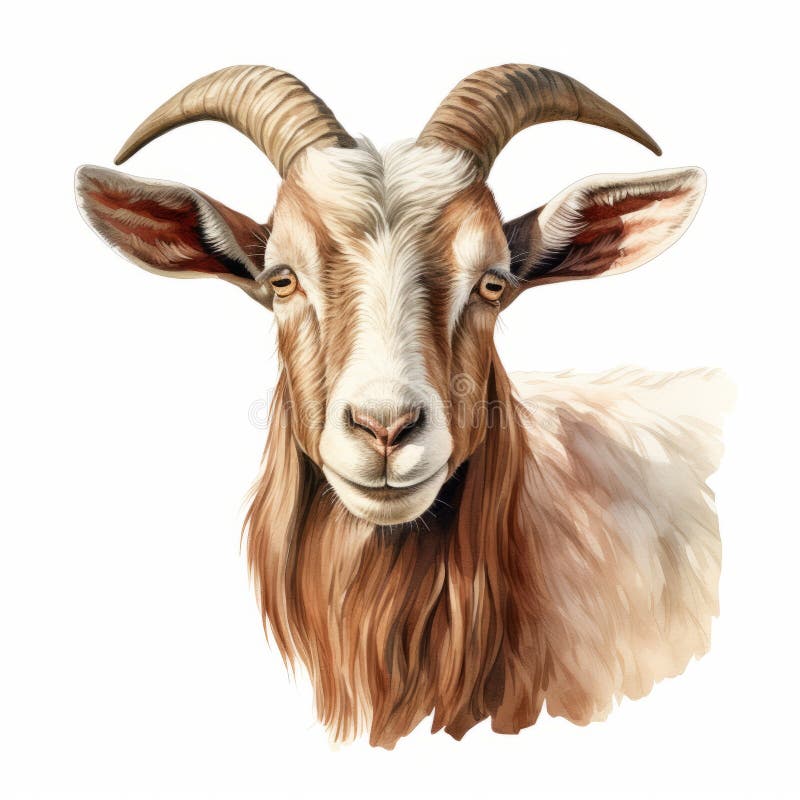 Goat Close-up: Flat Drawing with Front View on White Background Stock ...