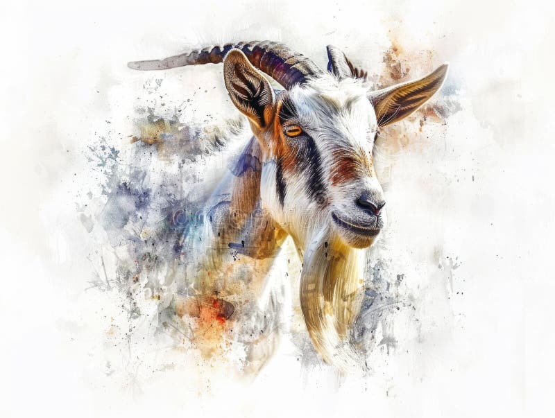 A Goat with a Distinctive Long Horn Stands in a Field, Its Coat Shining ...