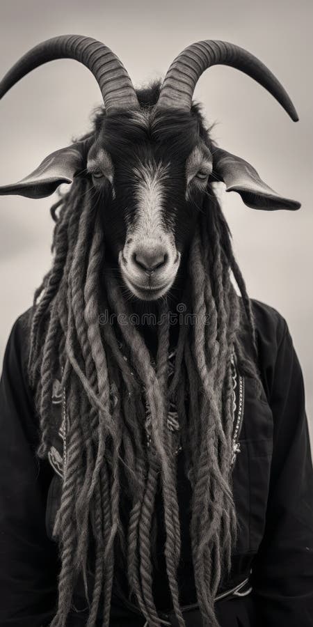 Analog Portrait of a Goat with Braided Braids and Trachten Stock ...