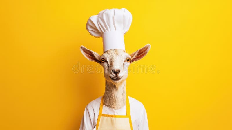 Goat Dressed As Chef on Bright Yellow Background Stock Illustration ...