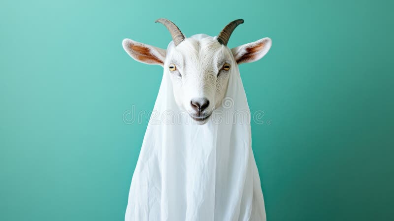 Goat Dressed in White Sheet Against Solid Background Stock Illustration ...