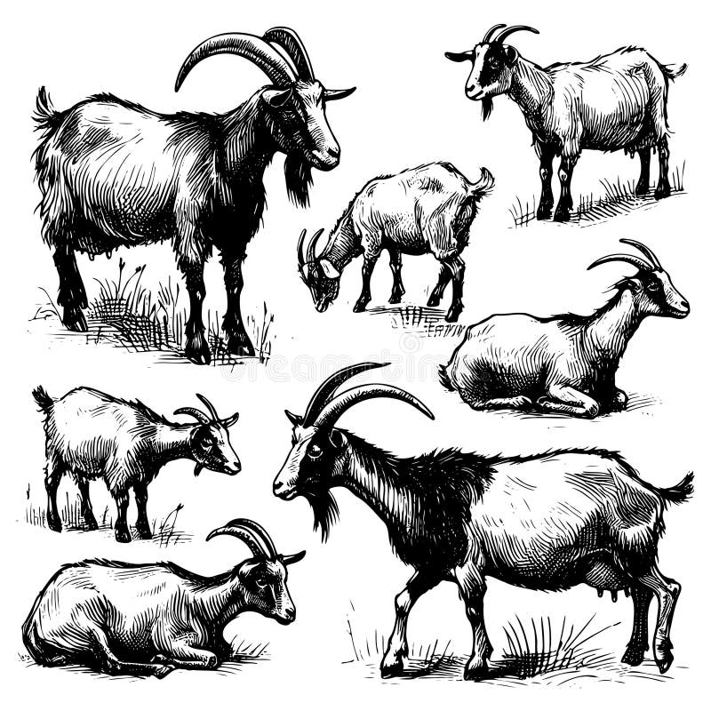 Goat Farm Hand Drawn Sketch Cattle Farm Vector Illustration Stock ...