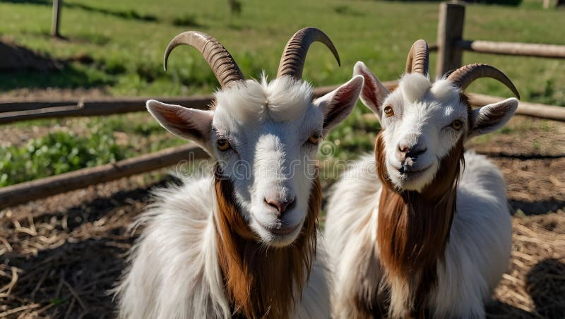 Goat Farm View, Domestic Goats on the Farm Close Up Stock Illustration ...