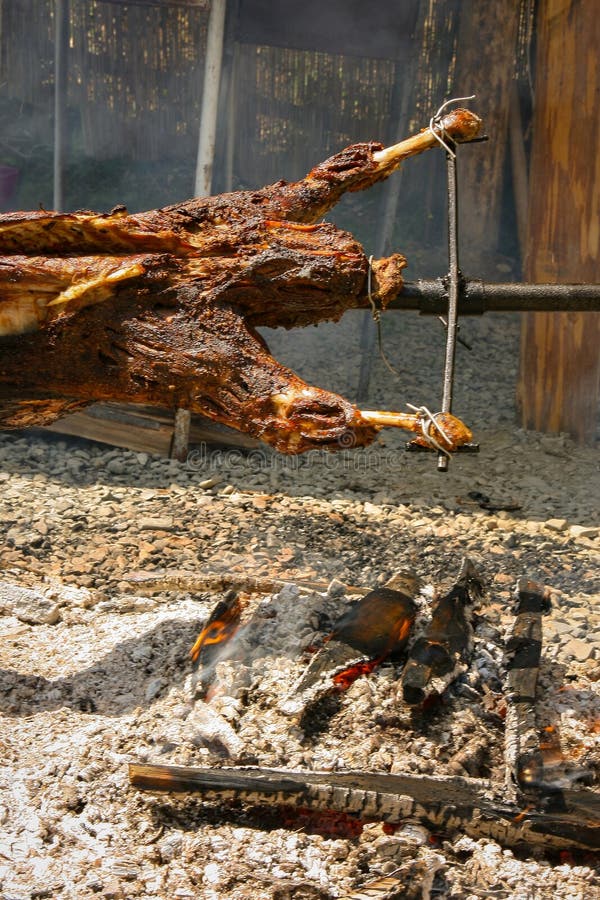 Carcass Of A Lamb On A Spit Stock Photo - Image of cooked, roasted ...